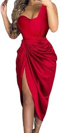 Generic Robe De Soiree Femme sans Manches- Robe Plissee Fendue Sexy Une &Eacute;paule Chic Et &Eacute;l&eacute;gants Coupe Slim Couleur Unie Taille Haute L&eacute;ger Confortable Asym&eacute;tr