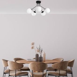Opviq Elegant Black Chandelier, Metal Body, 62 cm Diameter, 40 cm Height | 5 x E14 Socket, Non-Adjustable | Perfect for Modern Living Spaces, IP20 Rated