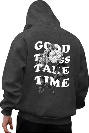 TOMWELL Kapuzenpullover Herren Winter Oversized y2k Hoodie mit Backprint Classic Hoody Pullover Casual Streetwear A Dunkelgrau XXL