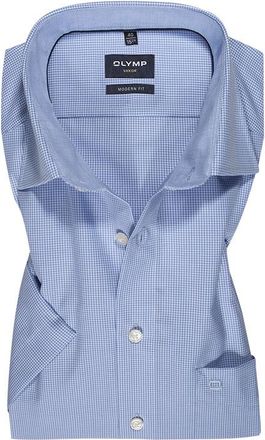 Olymp Herren Kurzarmhemd blau kariert
