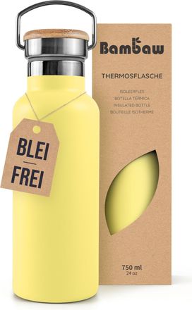 Bambaw Isolierflasche 750ml, Edelstahl, Trinkflasche, Sp&uuml;lmaschinenfest, Wanderthermos - Sonnengelb