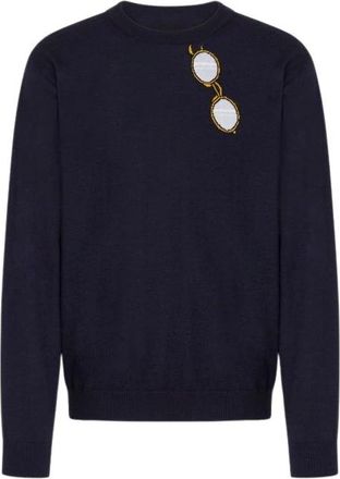 Moschino Homme, Pulls, Bleu, Taille: L Pull ras du cou en laine m&eacute;rinos extra-fine avec intarsia