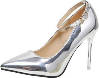 Generic Escarpins Femme &agrave; Talon Aiguille Bout Pointu Bride Cheville Boucle Scintillantes Stiletto Confortable Chaussures Talon Haut pour Robe De Banquet Maria