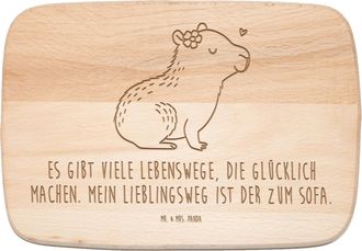 Mr. & Mrs. Panda Holzbrett Capybara Blume - Geschenk, Fr&uuml;hst&uuml;cksbrettchen, Lustige Spr&uuml;che, Schneidebrett, Holzbrettchen, Servierbrett, Brotzeitbrett, Fr&uuml;hst&uuml;cksbrett