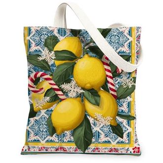 Generic Sacs fourre-tout en toile de citron, sacs &agrave; provisions r&eacute;utilisables motif fruits rustiques, sacs &agrave; provisions dhiver, r&eacute;tro, l&eacute;gers, lavables &agrave; l&eacute;pau