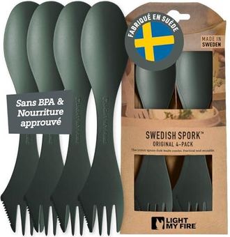 Light my fire Couvert Camping - Set Couverts Voyage 4 Sporks - Couverts Camping 3 en 1 - Cuill&egrave;re Fourchette Couteau Camping - Couvert Plastique Reutilisable 100% s