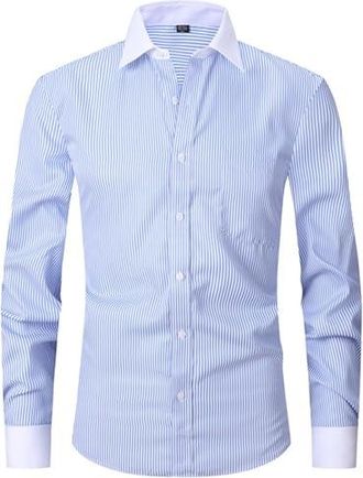 Generic Chemises Habillées À Manchettes Françaises pour Hommes À Rayures Ponctuelles À Manches Longues Coupe Régulière Chemise daffaires Formelle Boutonnée(Li