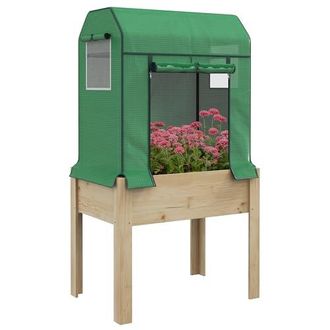 OUTSUNNY Hochbeet aus Holz, Erh&ouml;htes Fr&uuml;hbeet mit Gew&auml;chshaus, Pflanzkasten, Kr&auml;uterbeet mit Vliesstoff, Pflanzkasten f&uuml;r Balkon, Garten, Natur, Gr&uuml;n, 86 x 60 