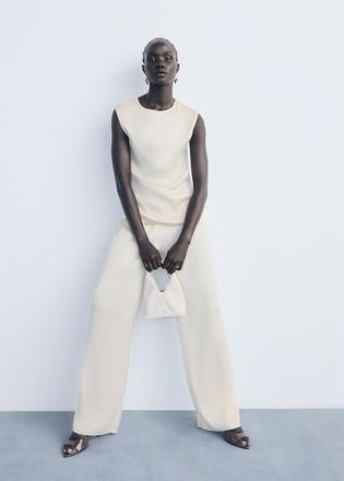 Mango Plissierte Hose mit elastischem Taillenbund ecru - Damen - S - MANGO