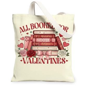 Generic Sacs fourre-tout r&eacute;utilisables en toile avec motif floral et coeurs - L&eacute;gers et lavables - Avec bandouli&egrave;re, cr&egrave;me, 13x15 Inch