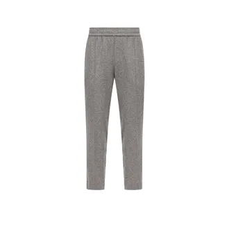 Moncler Moncler Leather Logo Flannel Trousers, Men, Gray, Size: 3xl