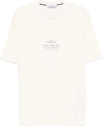 Stone Island Homme, Tops, Blanc, Taille: XL Logo Cotton T-Shirt