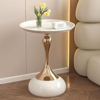 Generic Table dappoint Ronde dor&eacute;e sur Pied, &eacute;l&eacute;gante Table Basse for Salon et Petits espaces.(White)