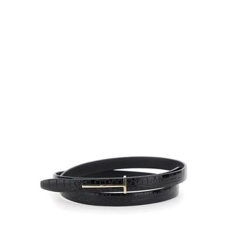 Tom Ford Femme, Accessoires, Noir, Taille: 95 CM Ceinture fine en cuir de crocodile estamp&eacute; brillant en T