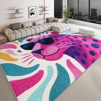 Generic Tapis Lavable &agrave; Poils Courts, Tapis Antid&eacute;rapant Doux Fantaisie Vibrant Animal L&eacute;opard pour Salon Salle &agrave; Manger Chambre &agrave; Coucher et Bureau - D&eacute;corat