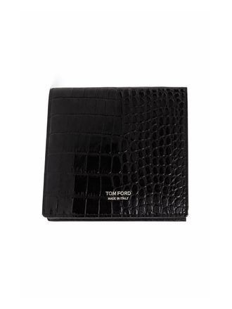 Tom Ford Mens Bifold Wallet Crocodile-Embossed Black Calfskin & Cardholders