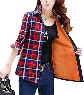 Lazutom Chemisier dhiver chaud à manches longues en polaire pour femme, Rouge-A5, 38