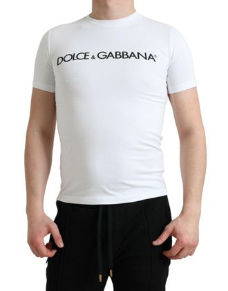 Dolce & Gabbana Mens White Logo Print Cotton Crew Neck T-Shirt