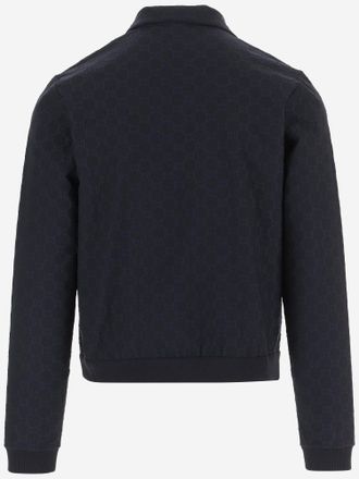 Gucci Mens Zip-Up Sweatshirt Gg Jacquard Jersey Dark Blue Polyamide Sweatshirts Sweater