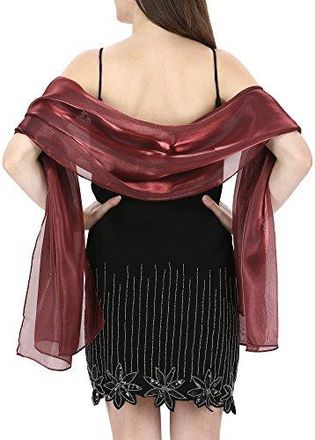 World of Shawls Monde de Châles soyeux irisé Wrap Stole châle pour mariage mariée en soirée Prom & les fêtes - Bordeaux, 70 x 180 Cms