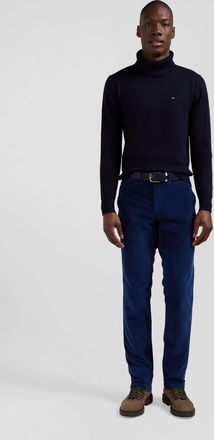 Eden Park Pantalon Chino En Coton Velours Stretch Bleu Coupe Regular