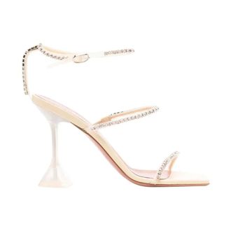 Amina Muaddi Femme, Chaussures, Beige, Taille: 38 1/2 EU Sandales &agrave; talons &eacute;l&eacute;gantes avec bride de cheville