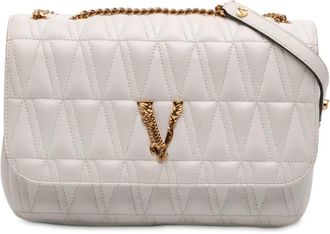 Versace Hobo Bags - Nappa Leather Virtus V Crossbody - Gr. unisize - in Wei&szlig; - f&uuml;r Damen