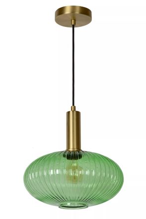 Licht-Erlebnisse H&auml;ngelampe Glas Metall Gr&uuml;n Gold K&uuml;che Esszimmer Wohnzimmer &Oslash;30 cm rund E27 bis 40 W blendarm stylisch dekorative Pendelleuchte Esstisch ZEMOR