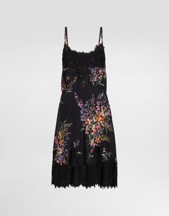 Dolce & Gabbana Slip Dress Aus Habotai-seide Mit Blumenstrau&szlig;-print - Frau Kleider Mehrfarbig 36