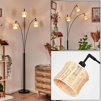 HOFSTEIN Stehleuchte Cavaca, moderne Stehlampe mit Marmorfu&szlig; aus Metall/Rattan in Schwarz/Naturfarben, verstellbare Leuchte mit Fu&szlig;schalter, E14, Wohnzimmer, S