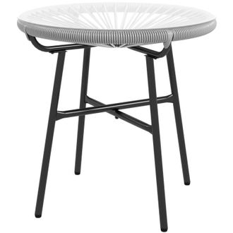OUTSUNNY Table basse ronde de jardin en r&eacute;sine aspect rotin m&eacute;tal et plateau verre tremp&eacute; &oslash; 50 x 50H cm gris