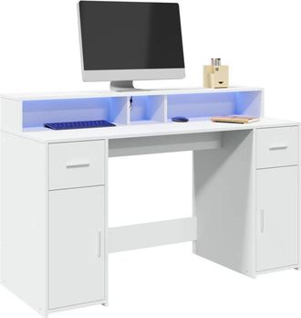 vidaXL Vidaxl - Bureau avec lumi&egrave;res led blanc 140x55x91 cm bois ding&eacute;nierie