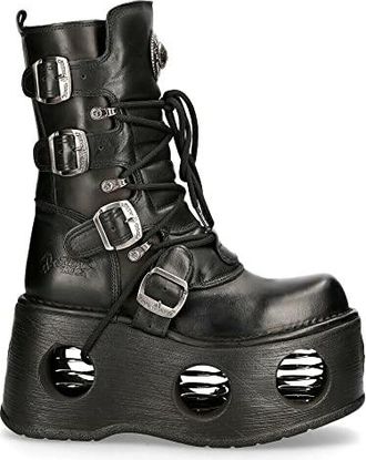 New Rock Bottes 373-S2 Plateforme Unisexe Cuir Noir Métallisé Goth Neptuno Space 6.5
