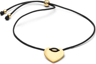 Pandora Gravierbares Herz Schwarze Kordel Schiebeverschluss mit 14K vergoldeter Metalllegierung, Gr&ouml;&szlig;e: 28cm, 564420C01-2