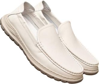 Generic Mocassins Penny Mocassins confortables et doux faits &agrave; la main en cuir v&eacute;ritable &agrave; enfiler pour homme, blanc, 39 1/3 EU