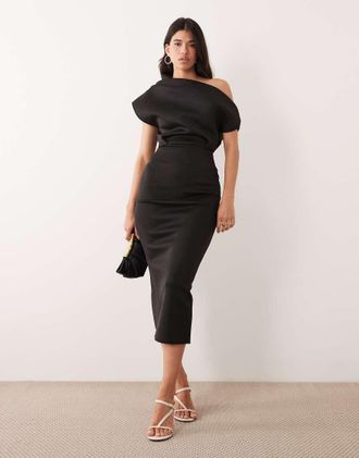 Asos Robe mi-longue en imitation n&eacute;opr&egrave;ne &agrave; encolure spectaculaire - Noir