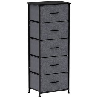 HOMCOM Commode 5 tiroirs Meuble de Rangement tiroir en Tissu Pliant - Structure Acier Noir - 45 x 30 x 116 cm Gris fonc&eacute;