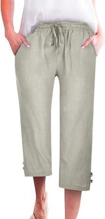 Generic Pantalon L&eacute;ger Femme Fluide en Lin &Eacute;t&eacute; Ample en Lin Respirant et Ample pour Femmes Pantalon D&eacute;contract&eacute; avec Poche Lat&eacute;rale et Fente pour Les Pieds L&eacute;