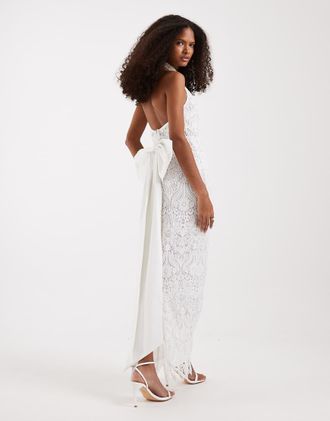 Tfnc Bridal - Maxi-Brautkleid aus elfenbeinwei&szlig;er Spitze mit Neckholder und Schleife am R&uuml;cken