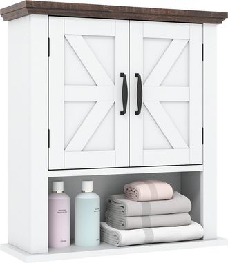 Giantex H&auml;ngeschrank, Medizinschrank mit verstellbarem Regal & offenem Fach, H&auml;ngender Schrank in Bauernstil, Wandschrank f&uuml;r Wohnzimmer, K&uuml;che & Flur, 55 x 1