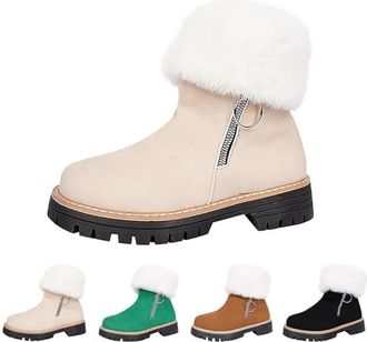 Generic Bottines de neige en fausse fourrure pour femme avec fermeture &eacute;clair, doublure en polaire avec fermeture &eacute;clair lat&eacute;rale, chaussures de marche &agrave; enfi
