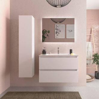 Cygnus Bath Meuble salle de bain - 80 cm - Avec plan vasque - Blanc mat - a suspendre - karaib