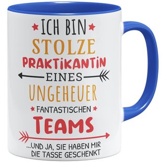 OM3 lustige Kaffee-Tasse mit Spruch - f&uuml;r Praktikantin Geschenkidee Geschenk | Keramik Becher | 11oz 325ml | Beidseitig Bedruckt | Blau