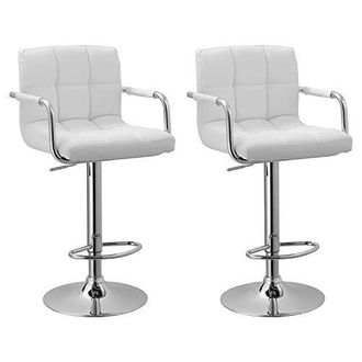 Happy Garden Lot de 2 tabourets de Bar Blanc avec accoudoirs Mike. Tabouret de Cuisine Moderne avec Assise réglable en Hauteur, Rotation à 360° et Repose-Pieds. Do