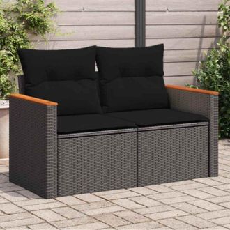 vidaXL Gartensofa mit Kissen 2-Sitzer Schwarz Poly Rattan - Vidaxl