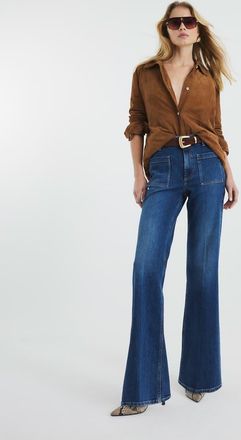 River Island Jean coupe &eacute;vas&eacute;e d&eacute;contract&eacute;e - Bleu moyen d&eacute;lav&eacute;
