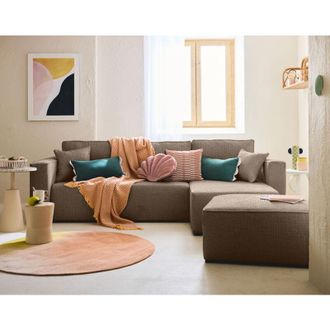 Best Mobilier Bestmobilier - Topaze - 4-sitzer ecksofa beidseitig montierbar - schlaffunktion und bettkasten - strukturierter samtstoff - taupe