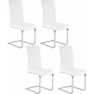 Woltu Woltu - Lot de 4 chaises cantilever en similicuir blanc - Ergonomiques avec dossier incurv&eacute; - Capacit&eacute; de charge 120kg - Assemblage facile