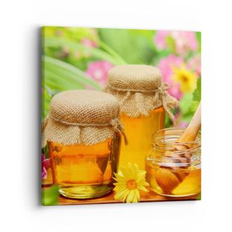 Arttor Bilder auf Leinwand 40x40cm Leinwandbild Honig Glas Glas Vitamin Klein Wanddeko Bild Schlafzimmer Küche Deko Wandbilder Dekoration Wohnzimmer Wall Dec