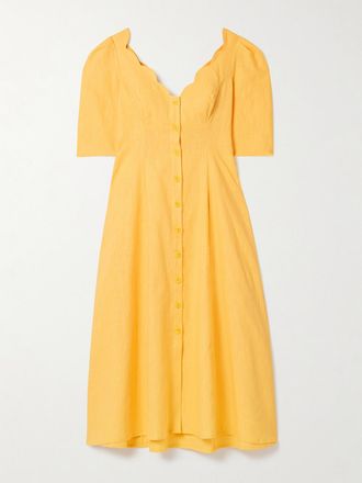 Tolu Coker Midikleid Aus Ramie Mit Wellenkante - Gelb